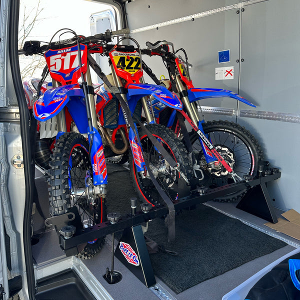 3 Dirt Bike / Bicycle Wheel Chock Rack System for Vans - Bolt It On